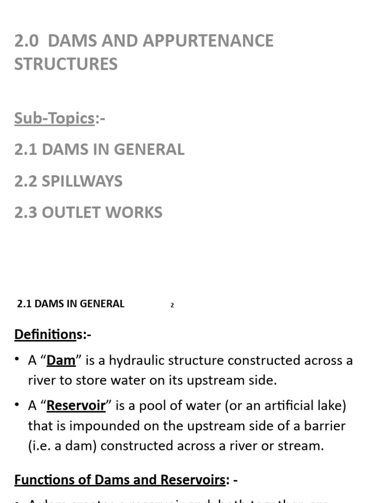 2.1 Dams and Appurtenance Structures | PDF | Spillway | Dam