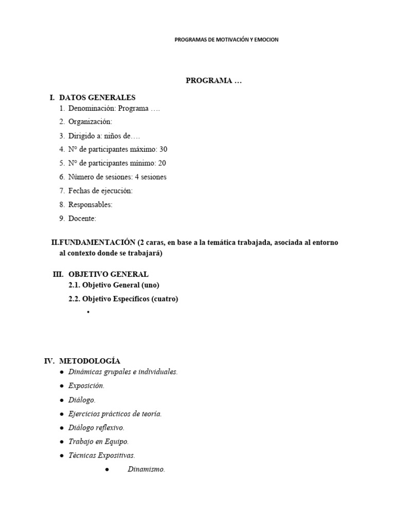 Bosquejo - Programa Motivación y Emoción | PDF