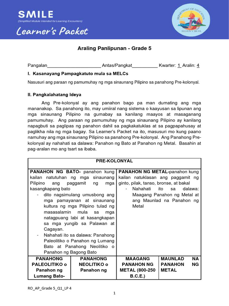 AP 5_SMILE Learner_s Packet_Q1_Week 4-printed - Copy | PDF