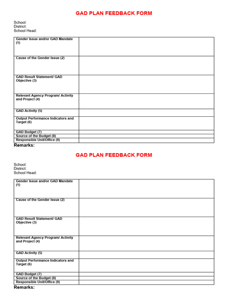 GAD Plan Feedback Form | PDF