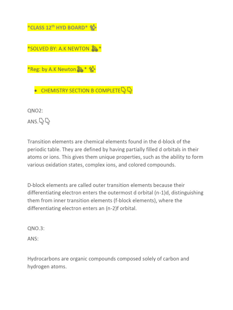 CLASS 12TH CHEMISTRY SECTION B COMPLETE | Download Free PDF | Hydrocarbons | Chlorine