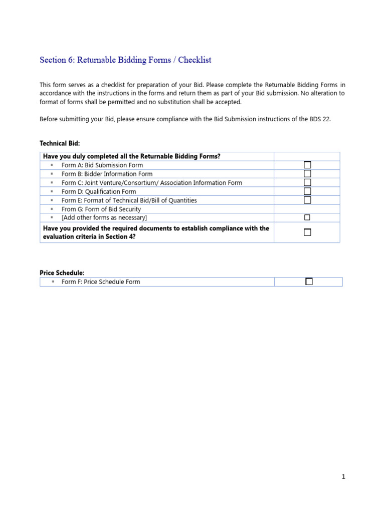 Bid Submission Checklist & Forms | PDF | Guarantee | Surety
