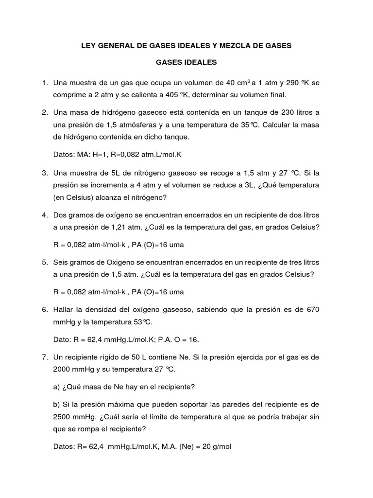 Ley de Gases Ideales y Mezclas | PDF | Gases | Mole (Unidad)