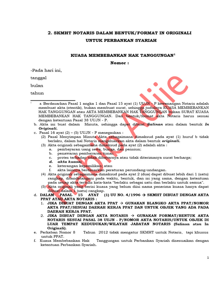 13 - SKMHT Format Notaris (In Originali-Syariah) | PDF