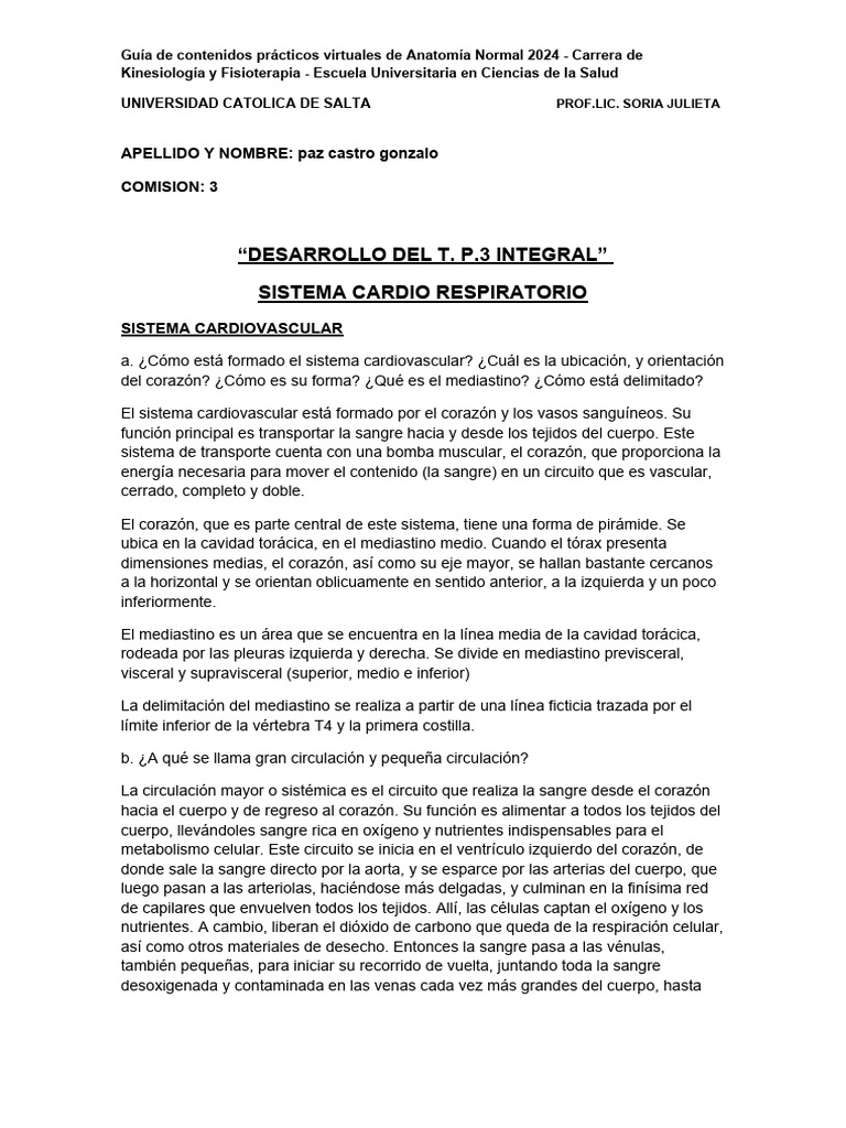 TP 3 Integrador Paz Castro Gonzalo | PDF | Aorta | Corazón