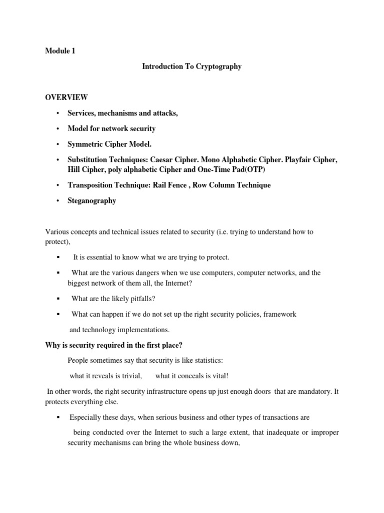 Cryptography Module 1 Part 1 Notes | PDF | Key (Cryptography ... Cryptography Module 1 Part 1 Notes | PDF | Key (Cryptography ...