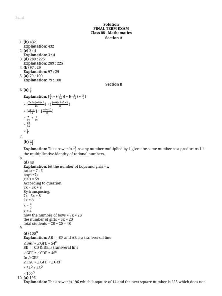 Print Solution | Download Free PDF | Area | Multiplication