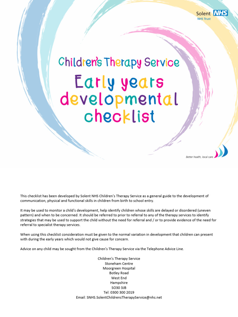 Child Development Checklist | PDF | Infants | Physical Therapy