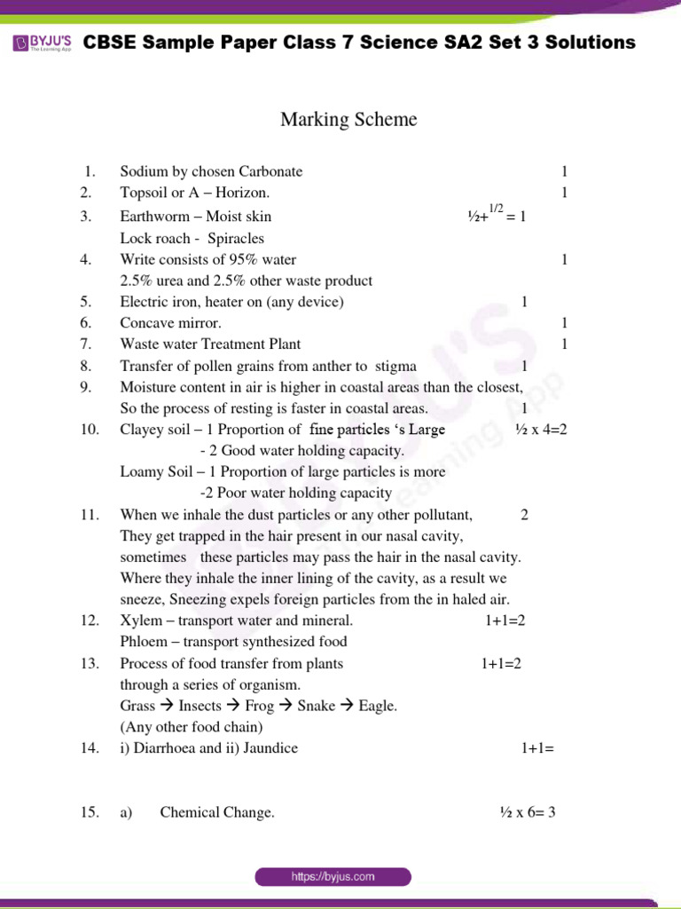 CBSE Sample Paper Class 7 Science SA2 Set 3 Solutions | PDF | Plants | Soil