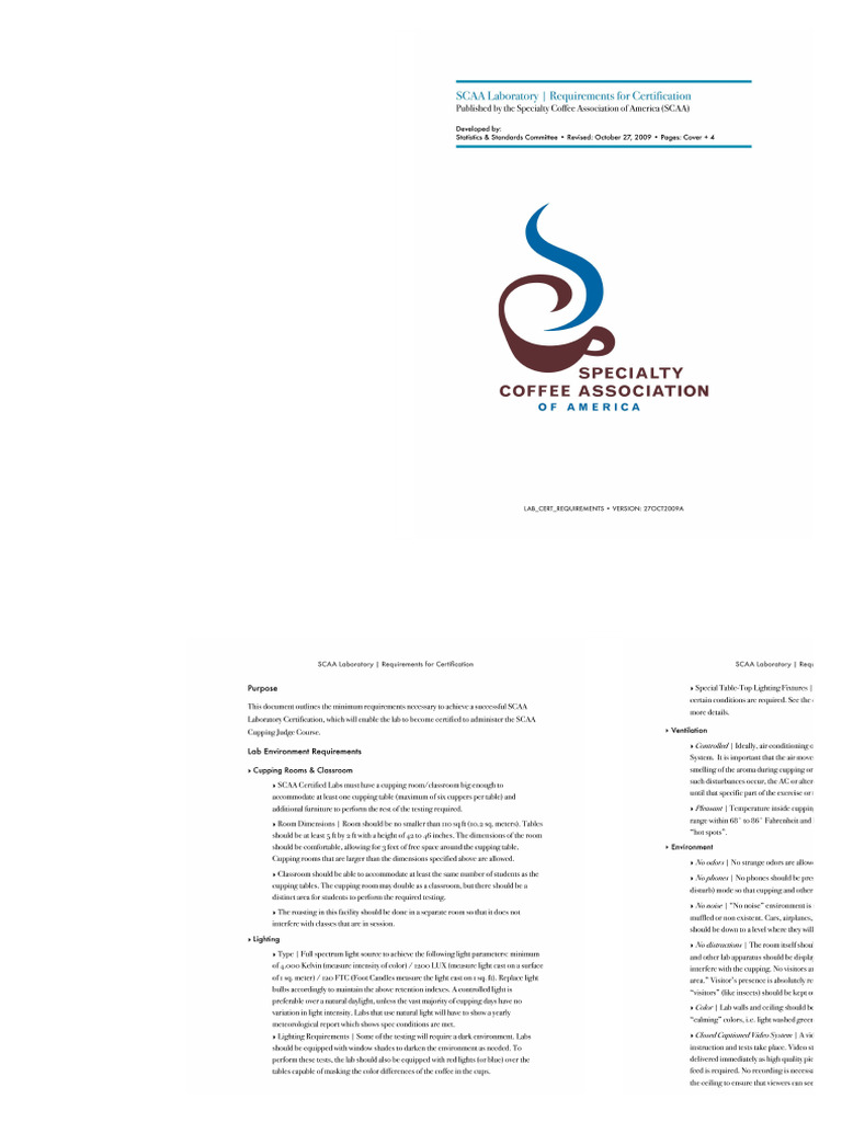 SCAA Laboratory - Requirements For Certification | PDF