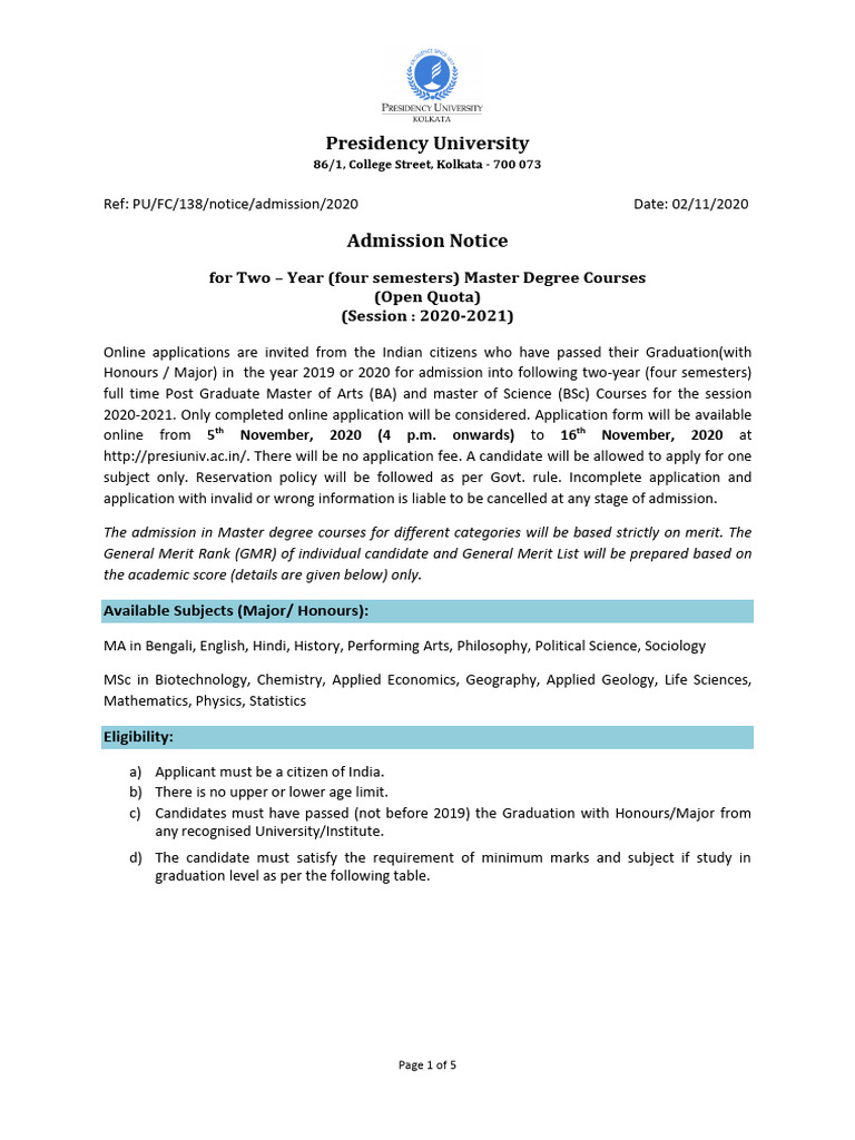 Notification PG Openquota | PDF | Science | Academic Degree