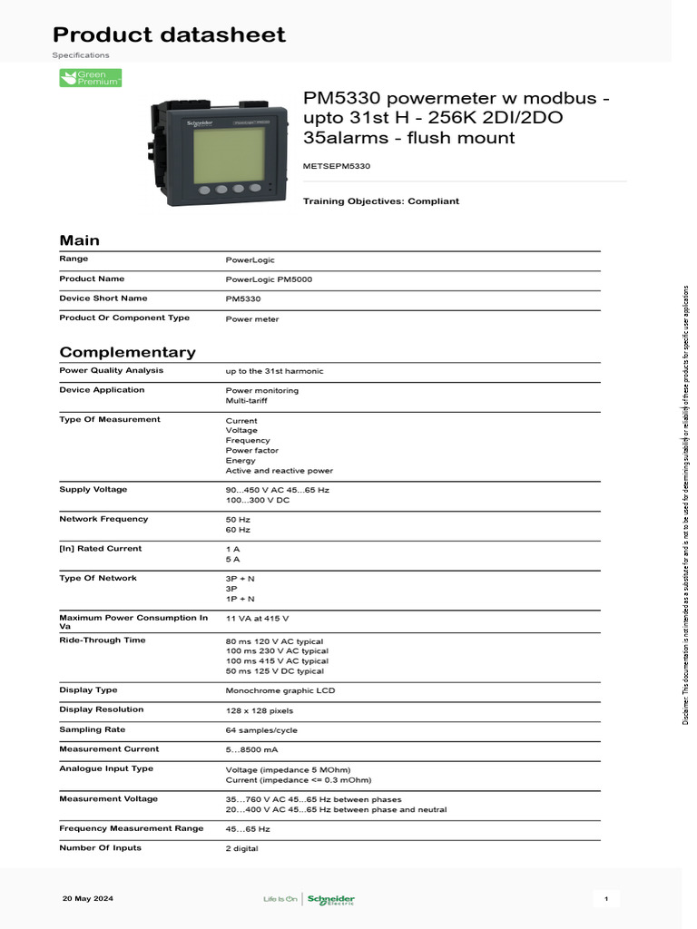 Schneider Electric - PowerLogic-PM5000-Power-Meters - METSEPM5330 | PDF ...