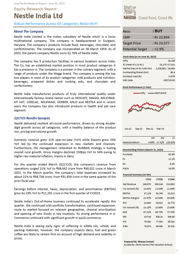 Nestle India Equity Research Report | PDF | Nestlé | Securities (Finance)