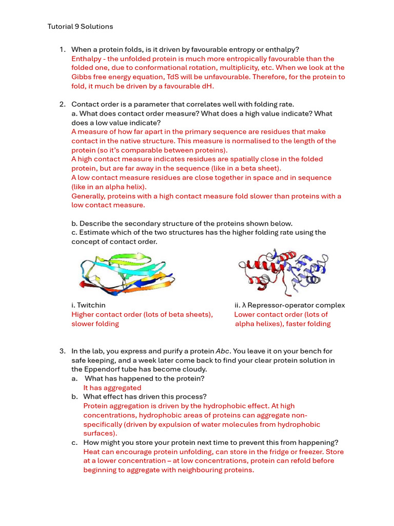 Tutorial 9 Solutions | PDF | Protein Folding | Chaperone (Protein) Tutorial 9 Solutions | PDF | Protein Folding | Chaperone (Protein)