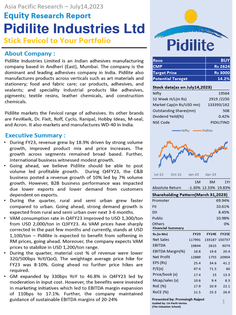 Equity Research Report On Pidilite LTD | PDF | Investing | Financial Accounting