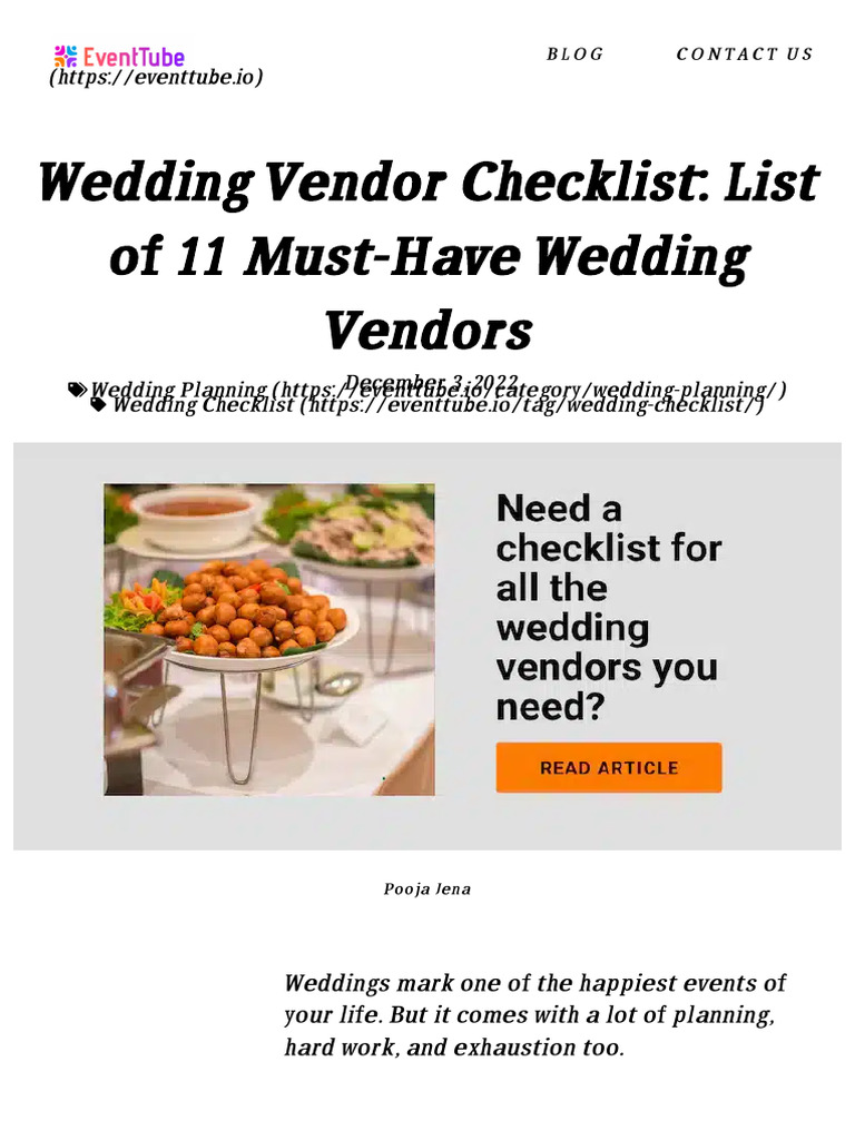 Essential Wedding Vendor Checklist | PDF | Law