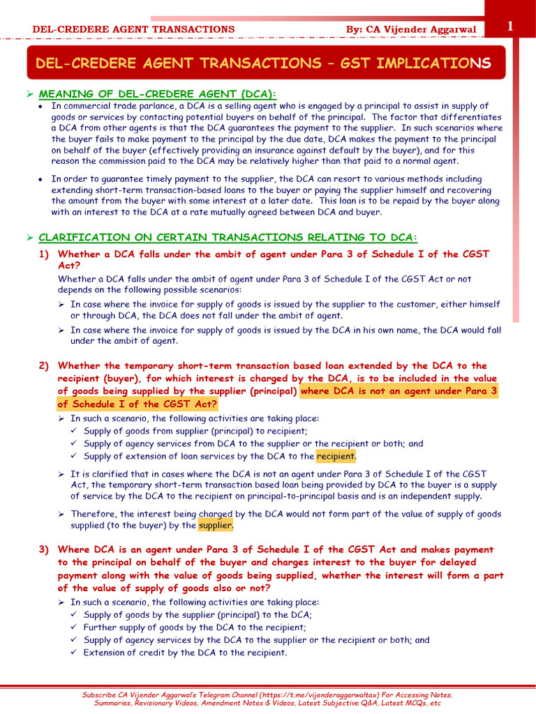 Del-Credere Agent GST Guide | PDF | Interest | Procurement