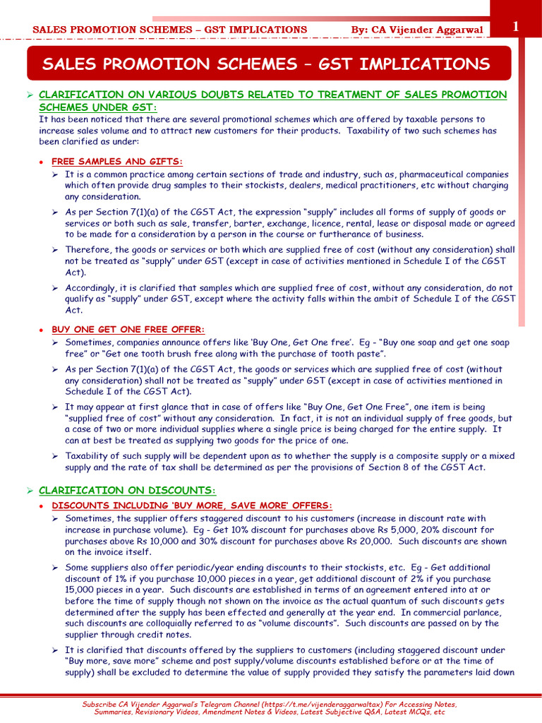 Sales Promotion Schemes - GST Implications | PDF | Trade | Payments