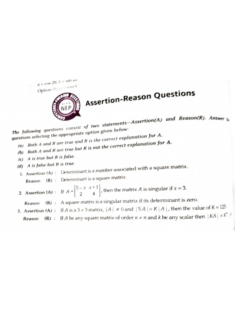 Assertion Reason and Case Study Based Questions CH - 3 | PDF
