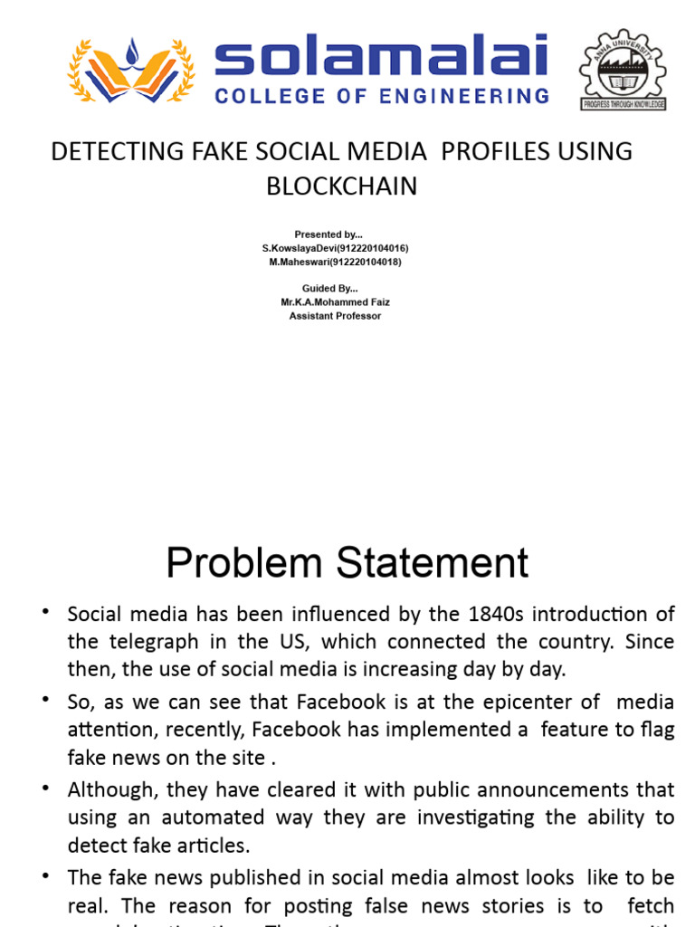 Detecting Fake Social Media Profiles Using Blockchain | PDF | Social ...