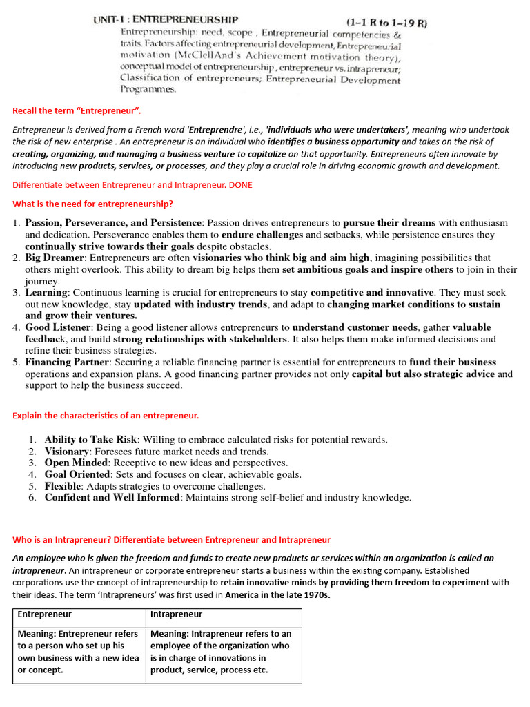 Unit 1 | Download Free PDF | Entrepreneurship | Innovation