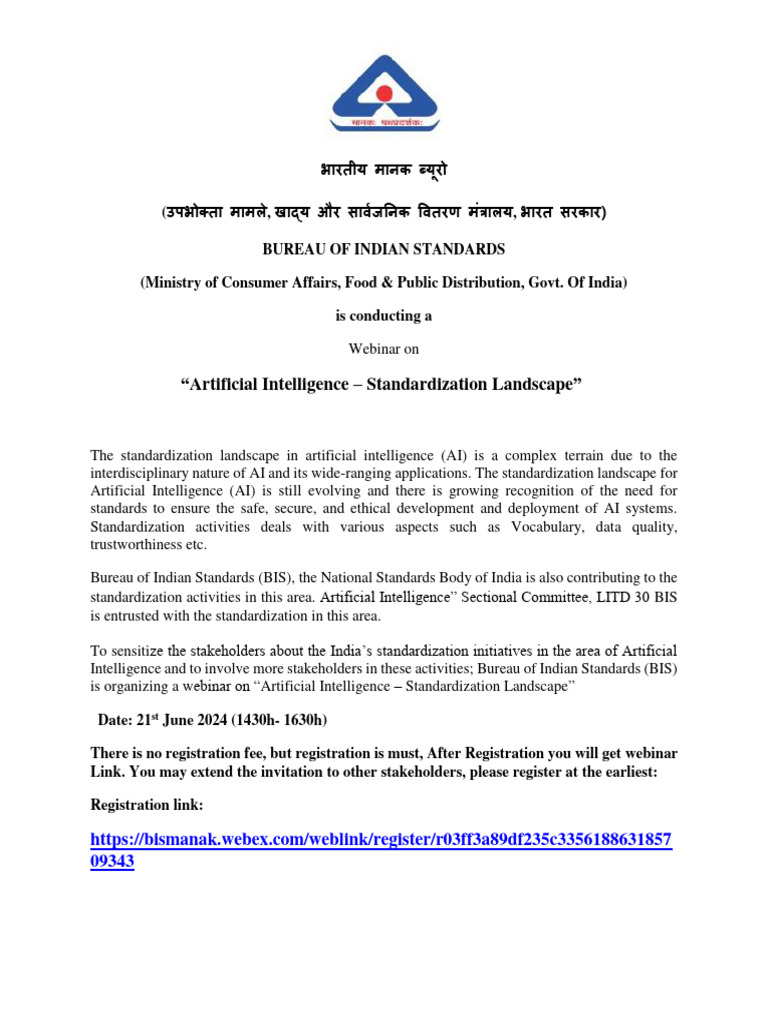 Webinar - Artificial Intelligence - Standardization Landscape - Tentative - Schedule | PDF ...