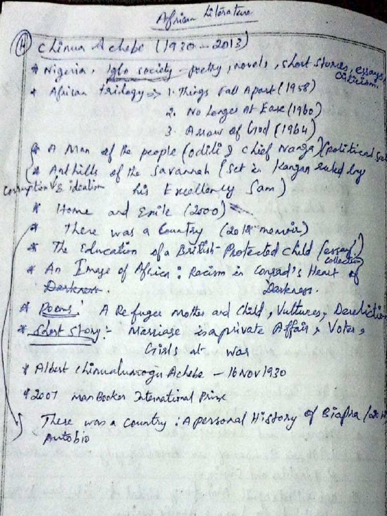 Handwritten Notes - Afr and Aus Lit | PDF