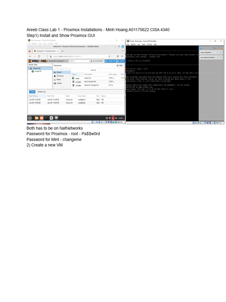 Areeb Class Lab 1 - Proxmox Installations - Minh Hoang A01175622 CISA 4340 | PDF