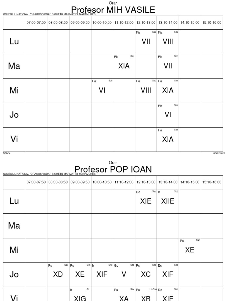 Orar Profesori | PDF