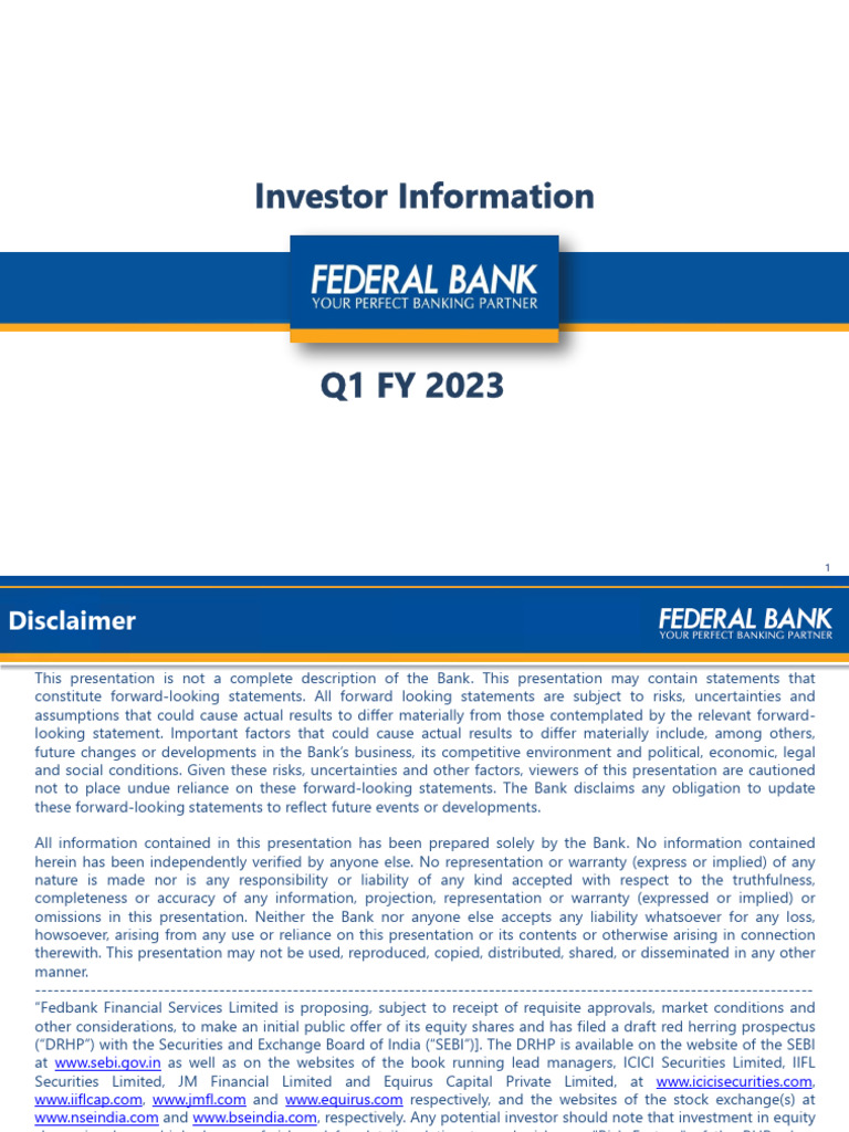 Investor Presentation Q1 FY 23 | PDF | Investing | Banks