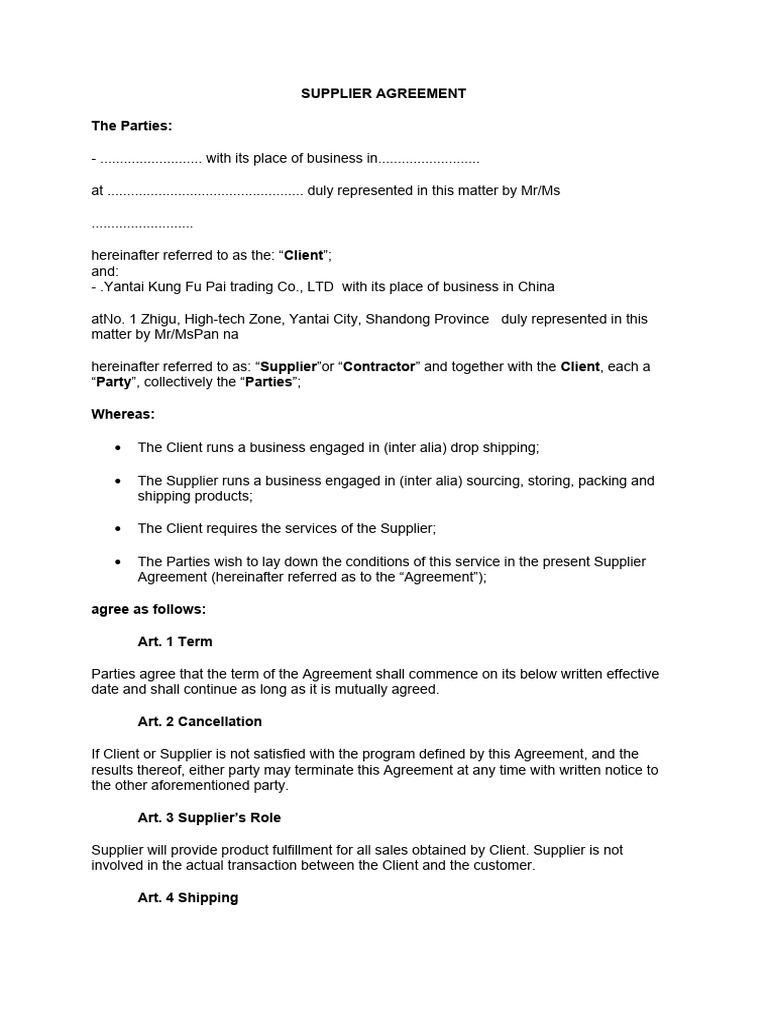 Supplier Agreement Nl2.02 | PDF | Customs | Intellectual Property
