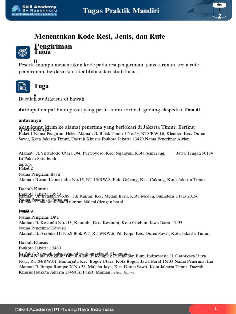 TPM 1 Menentukan Kode Resi, Jenis, Dan Rute - (ENOK MARIAMAH ...