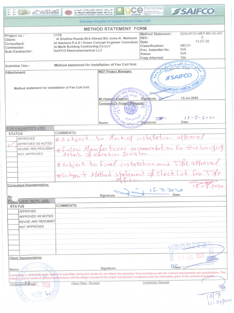 MEP-AC-007 MS Installation of FAN COIL UNIT-B | PDF
