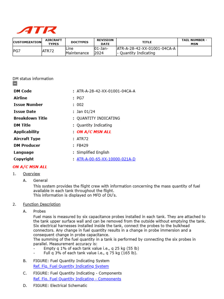 PG7 ATR72 Line Maintenance 01 Jan 2024 ATR A 28 42 XX 01001 04CA A ...