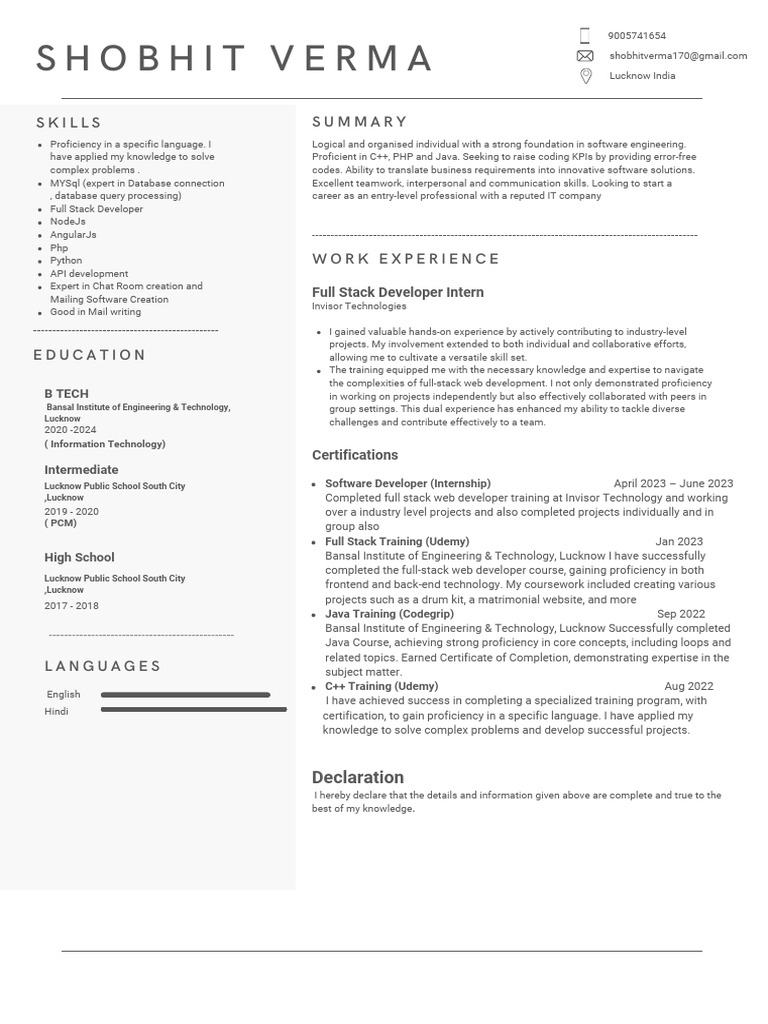 Shobhit Verma Resume | PDF | Expert | Web Development