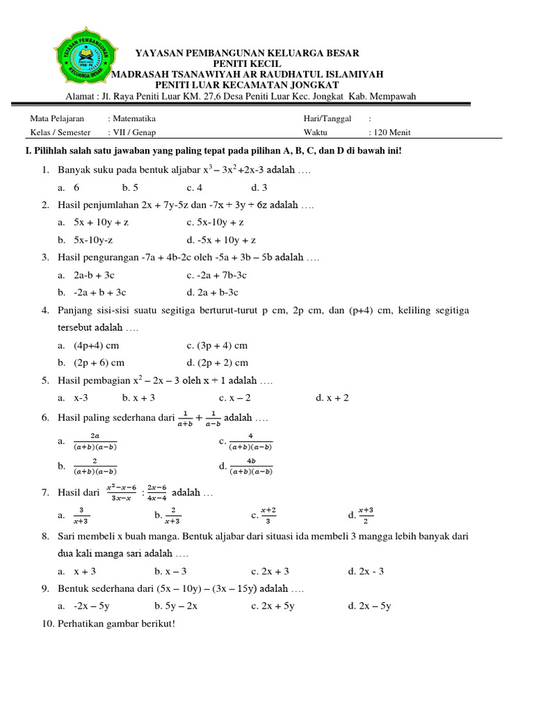 Soal MTK Kelas 7 | PDF | Metode & Bahan Ajar | Griya & Taman