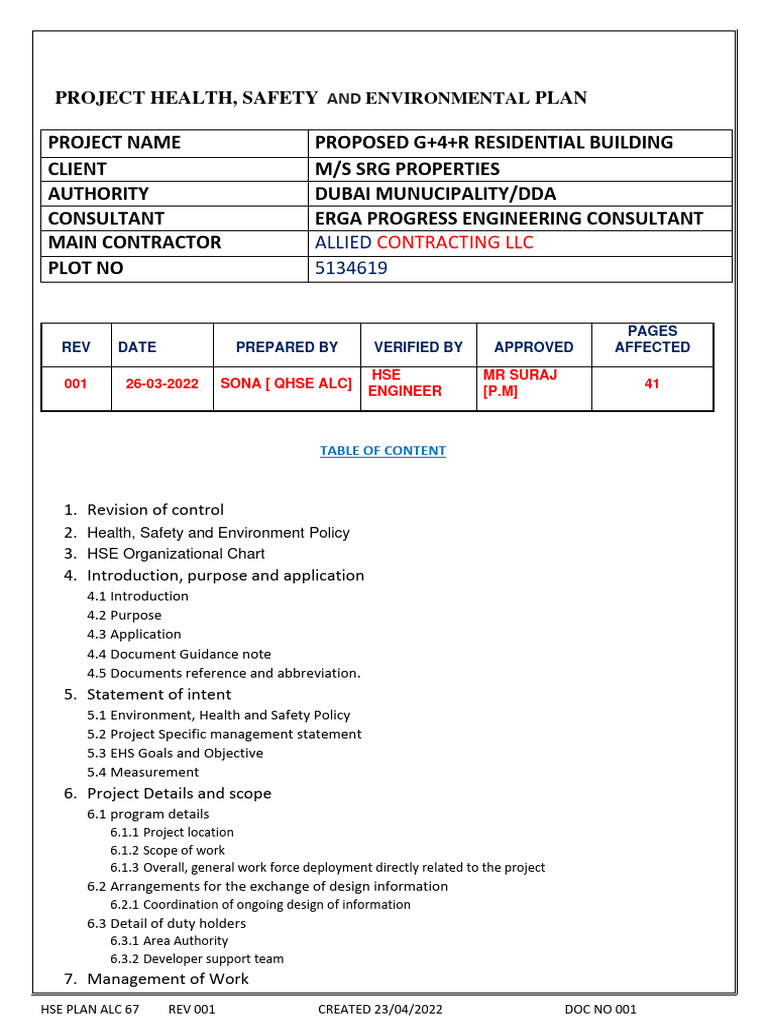 Hse Plan Allied Site 67 | PDF | Occupational Safety And Health | Safety