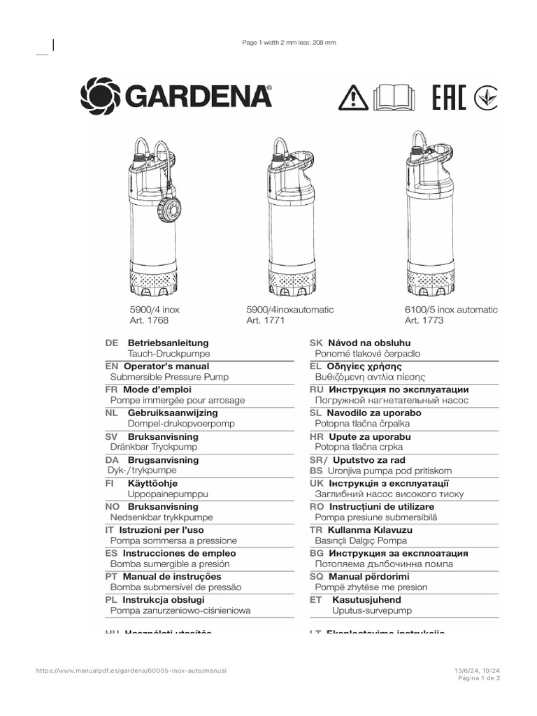 Manual Gardena 6000-5 Inox Auto (Español - 106 Páginas) | PDF