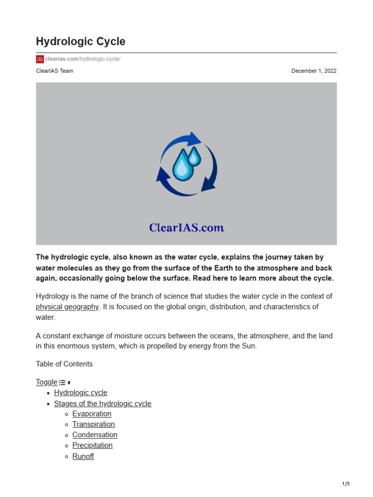 Understanding the Hydrologic Cycle | PDF | Water Cycle | Water