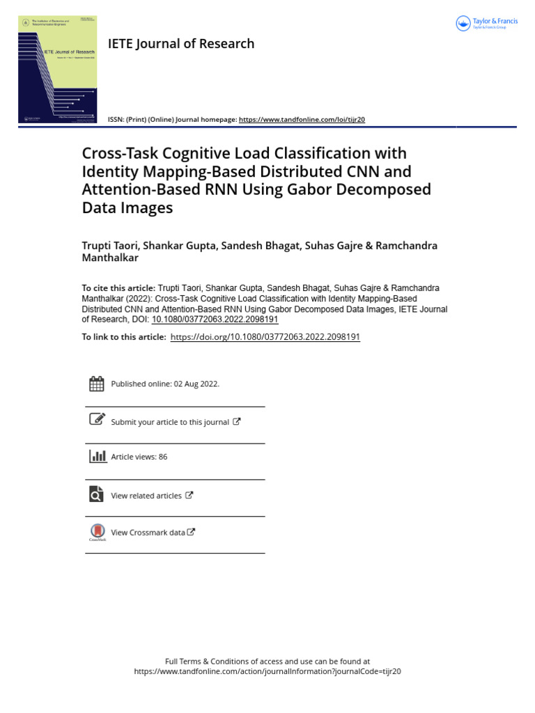 Cross Task Cognitive Load Classification With Identity Mapping Based Distributed CNN and ...