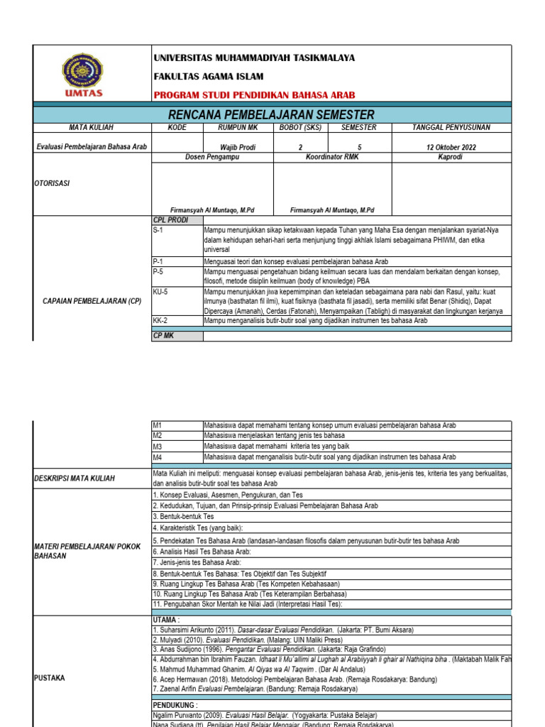 10 RPS Evaluasi PBA | PDF