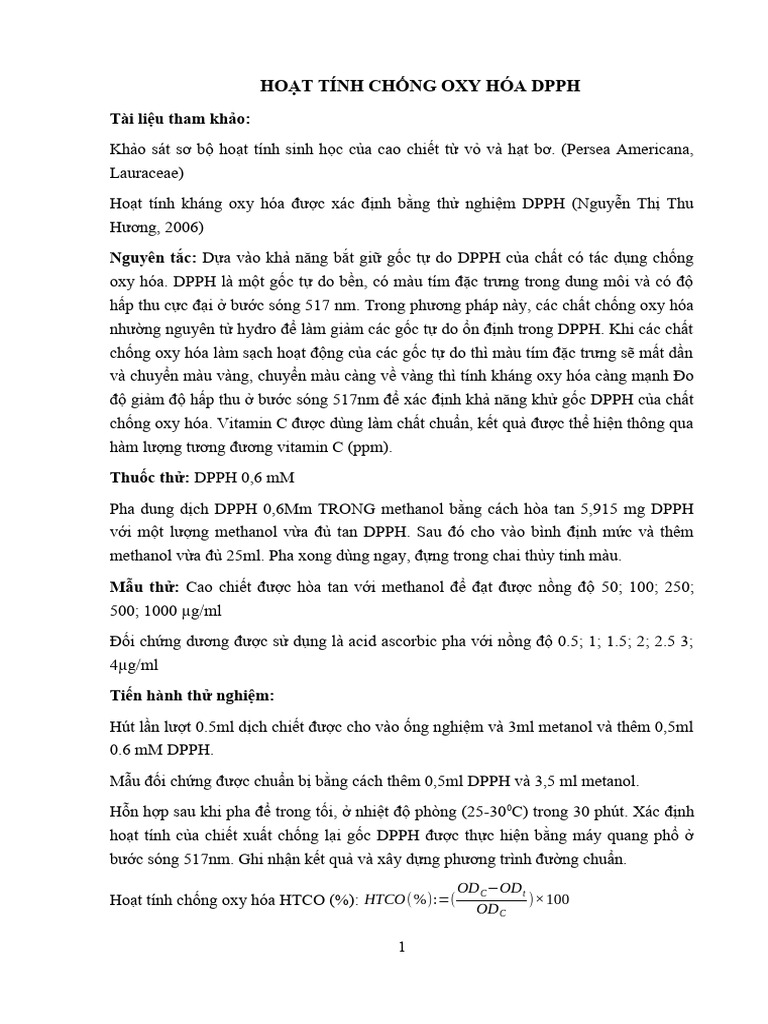 Phương pháp xác định DPPH | PDF