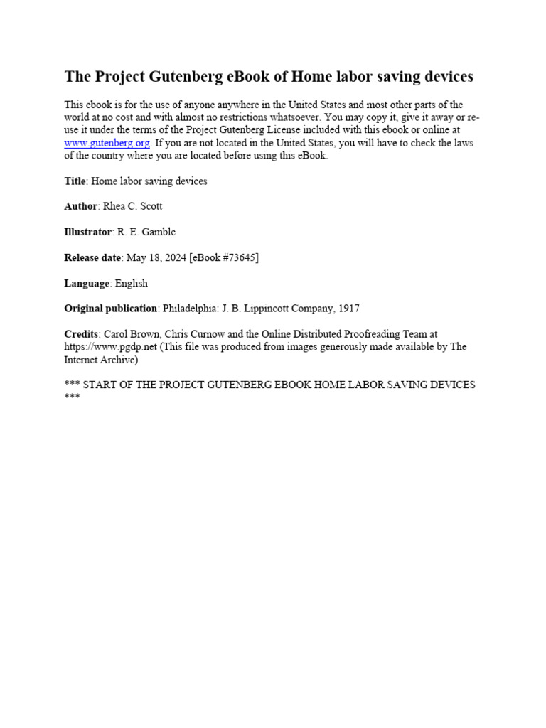 Home Labor Saving Devices | PDF | Project Gutenberg | Sheet Metal