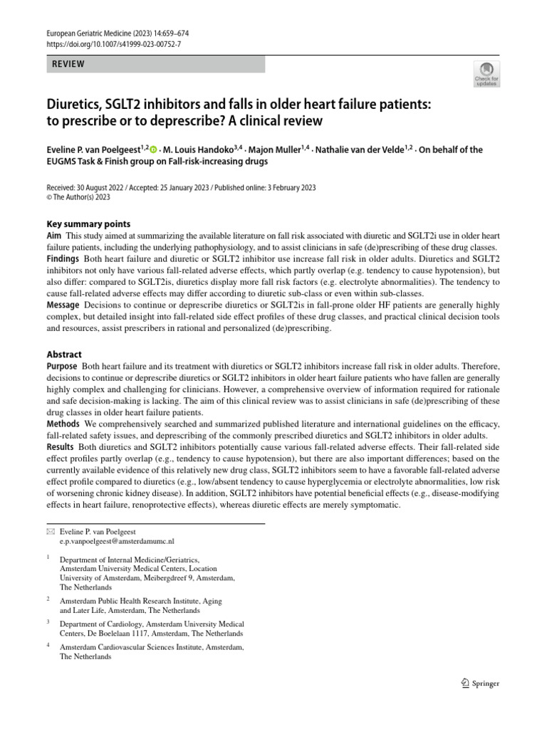 Diuretics, SGLT2 Inhibitors and Falls in Older Heart Failure Patients | PDF | Heart Failure ...