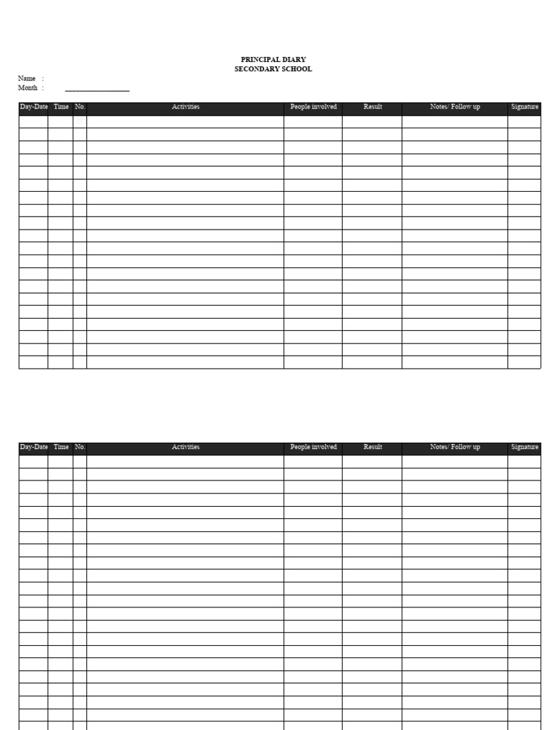 Principal Diary Template | PDF