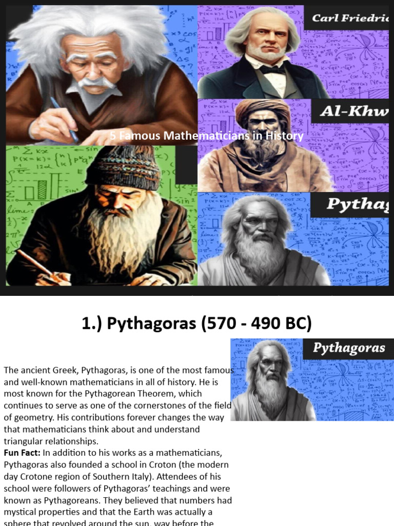 5 Famous Mathematicians in History | PDF | Euclid | Pythagoras