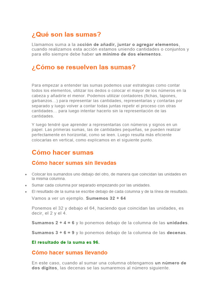 Qué son las sumas | Descargar gratis PDF | Sustracción | Matemáticas