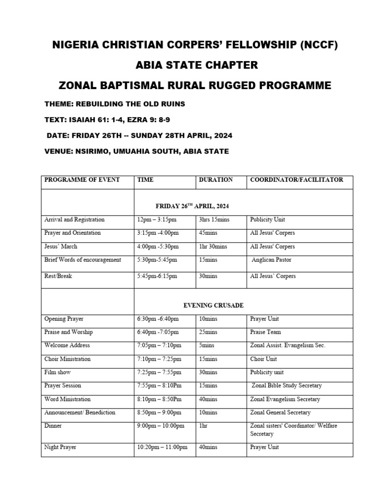 2024 Rural Rugged Evangelism Order of Program | PDF | Christian ...