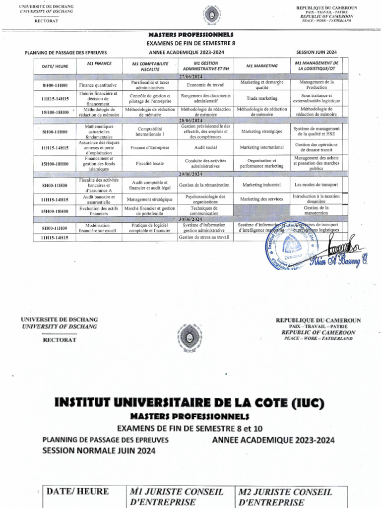 Planning Examens Semestres 8 Et 10 Master Prof - Session Normale 2023-2024 | PDF