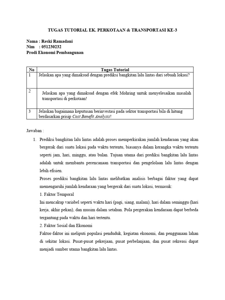 Tugas 3 Ek. Perkotaan Transp | PDF | Bisnis